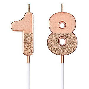BBTO 18th Birthday Candles Glitter Cake Numeral Candles 18th Birthday Cake Topper Decoration for Birthday Wedding Anniversary Celebration Favor, Rose Gold