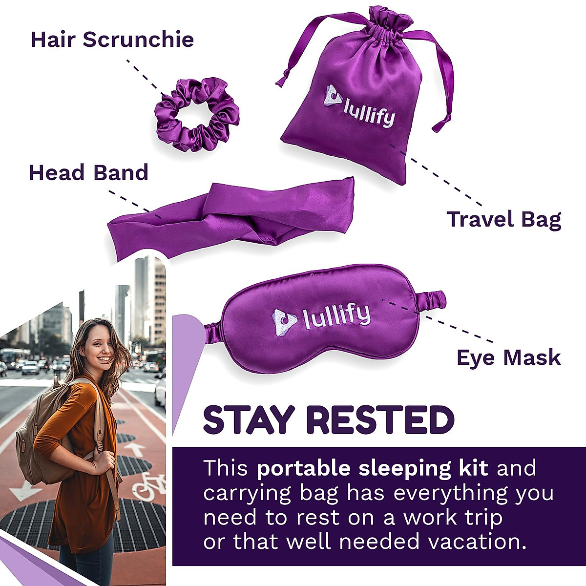 Lullify Travel Kit | Yoga Mat With Carrying Bag & Silk Sleeping Mask | Lightweight and Foldable | Natural Sleep Anywhere