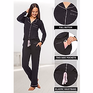 bebe Womens Pajama Sets - PJ Set for Women - Long Sleeve Button Down Shirt and Pamaja Pants Lounge Sleepwear Set (Black, Small)