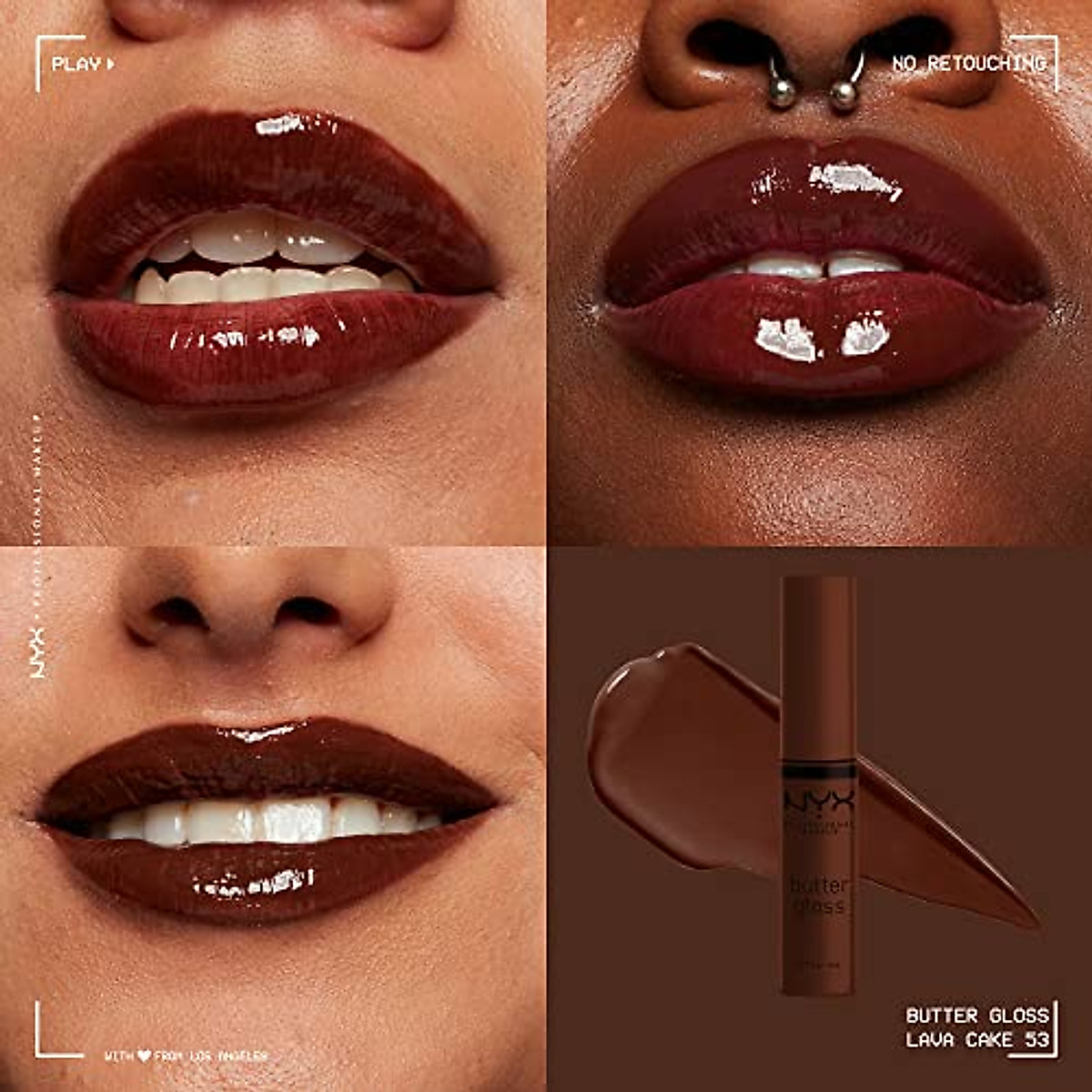 NYX PROFESSIONAL MAKEUP Butter Gloss Brown Sugar, Non-Sticky Lip Gloss - Lava Cake (Rich Brown)