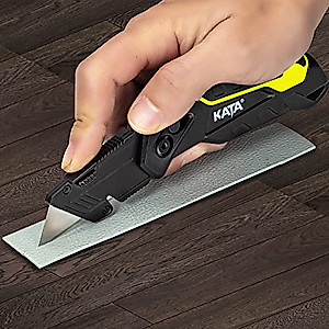 KATA 2-PACK Folding Utility Knife, Heavy Duty Box Cutter for Cartons, Cardboard and Boxes, Extra 10 Blades Included, Blade Storage Design, Quick Change Blades