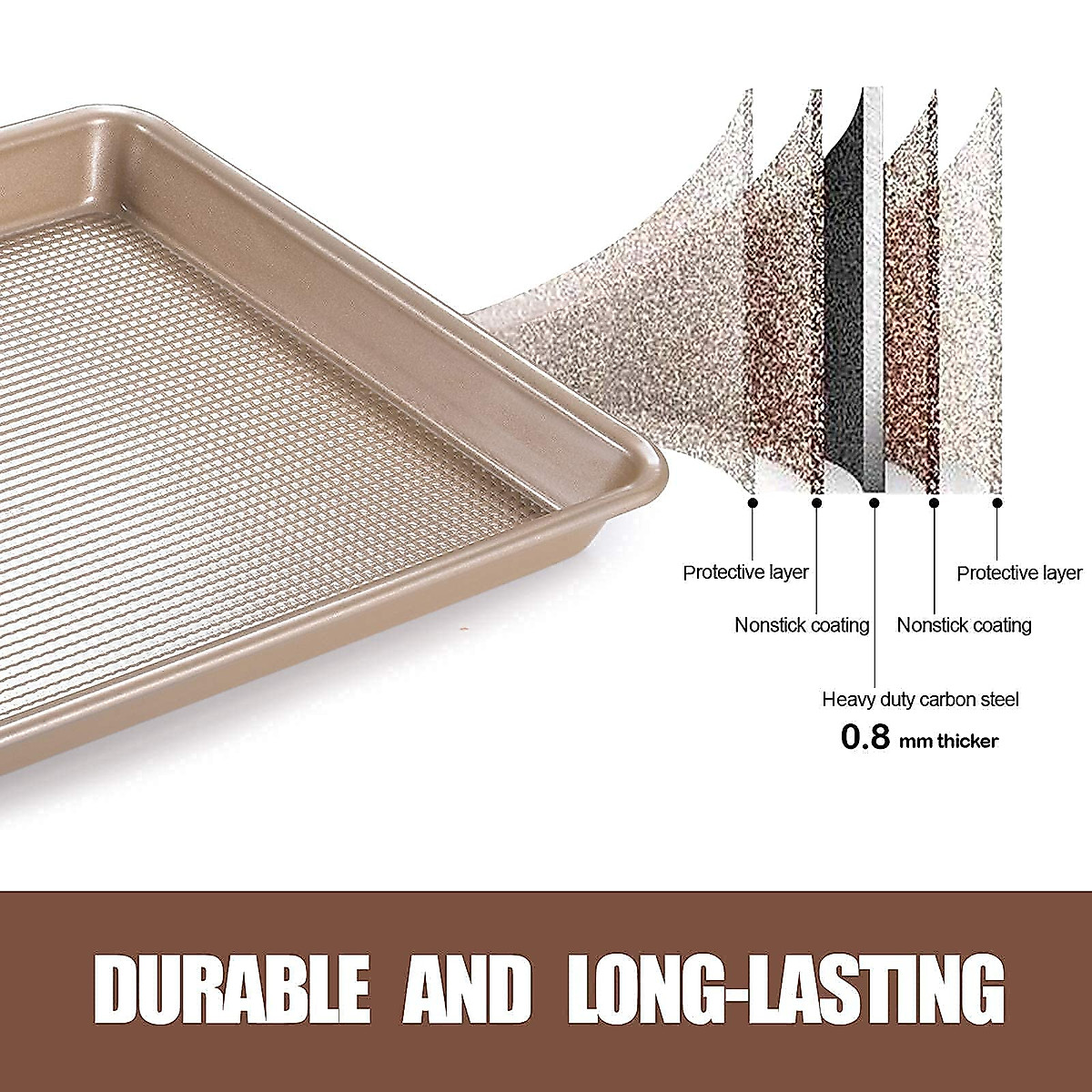 Joho Baking Sheet Pans Cookie Sheet,Nonstick Bakeware Cookie Pan Set,Large Baking Sheet for oven,13inch,18inch, Gold