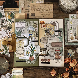 BLEDS 400PCS Vintage Journaling Supplies Pack, Scrapbook Paper Kit Aesthetic Scrapbook Paper Set Postage Stamp Stickers for Junk Journals Planner Retro Craft