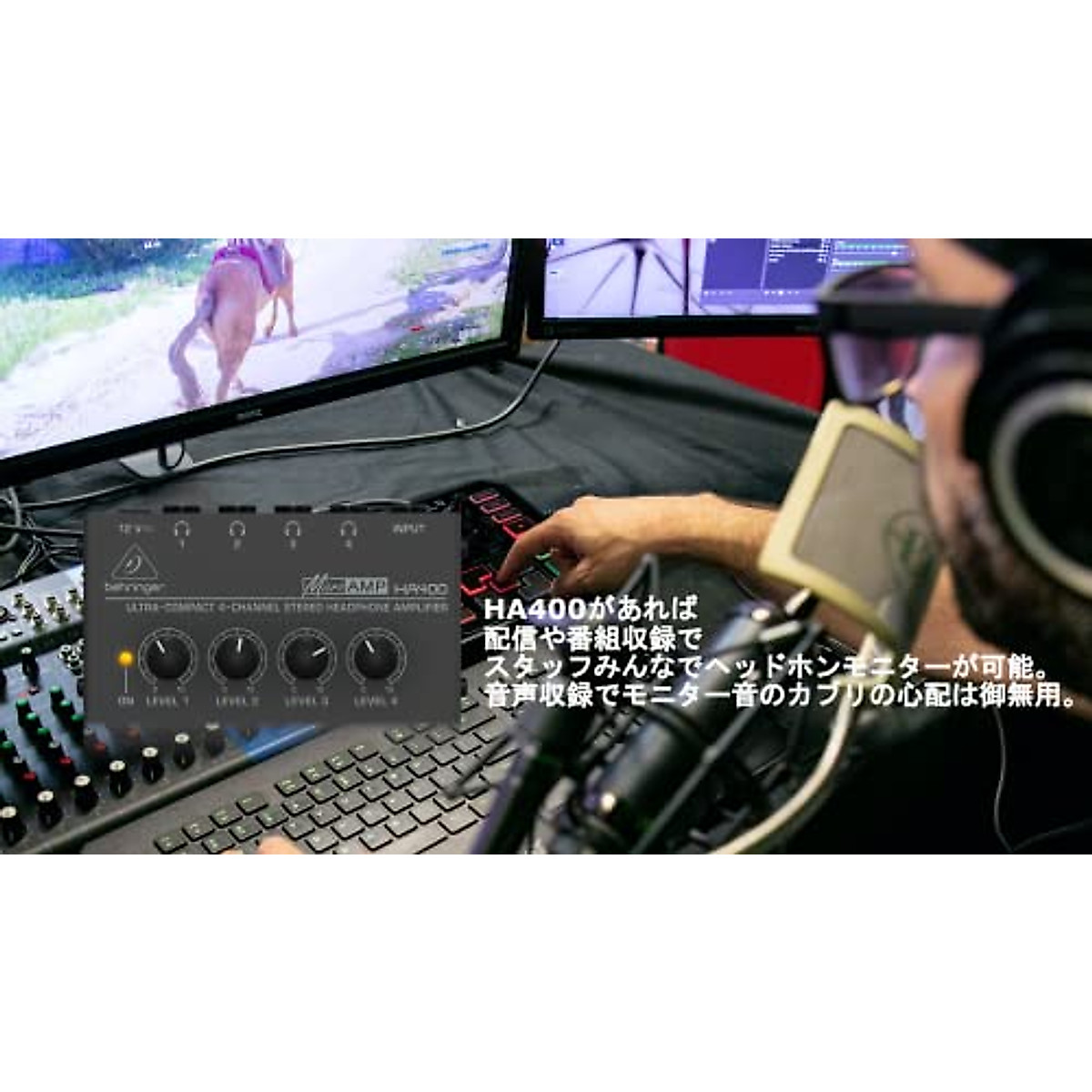 Behringer MICROAMP HA400 Ultra-Compact 4 Channel Stereo Headphone Amplifier,Silver