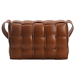 JBB Women Shoulder Bag Purse Woven Crossbody Handbags Small Square Bags Designer Handbag Padded Cassette Clutch Brown