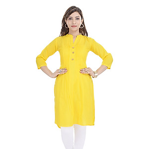 Chichi Indian Women's Plain Cotton Kurti Yellow For Casual/Daily/Party Wear