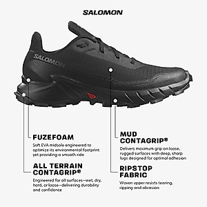 Salomon Women's ALPHACROSS 5 Trail Running Shoes for Women, Black / Black / Ebony, 6.5