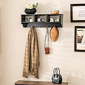 Giantex Hanging Shelf with Hooks Wall Mount Cubby Organizer with 4 Dual Hooks and Storage for Entryway, Hallway, Diningroom Furniture (Black)