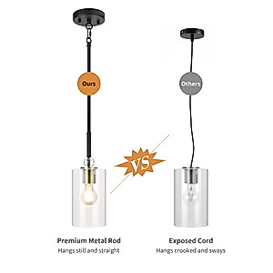 UL-Listed Glass Pendant Light with E26 LED Bulb, JACKYLED Adjustable Height Antique Brass Hanging Light, Modern Gold Pendant Light for Kitchen Island