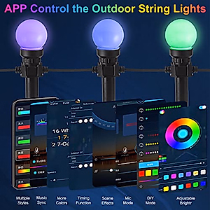 Omgomne Outdoor String Lights with APP Control,40FT(30+10) Smart Patio Lights RGB Hanging String Lights with 10 LED Bulbs for Outside Party Garden Backyard IP65 Waterproof