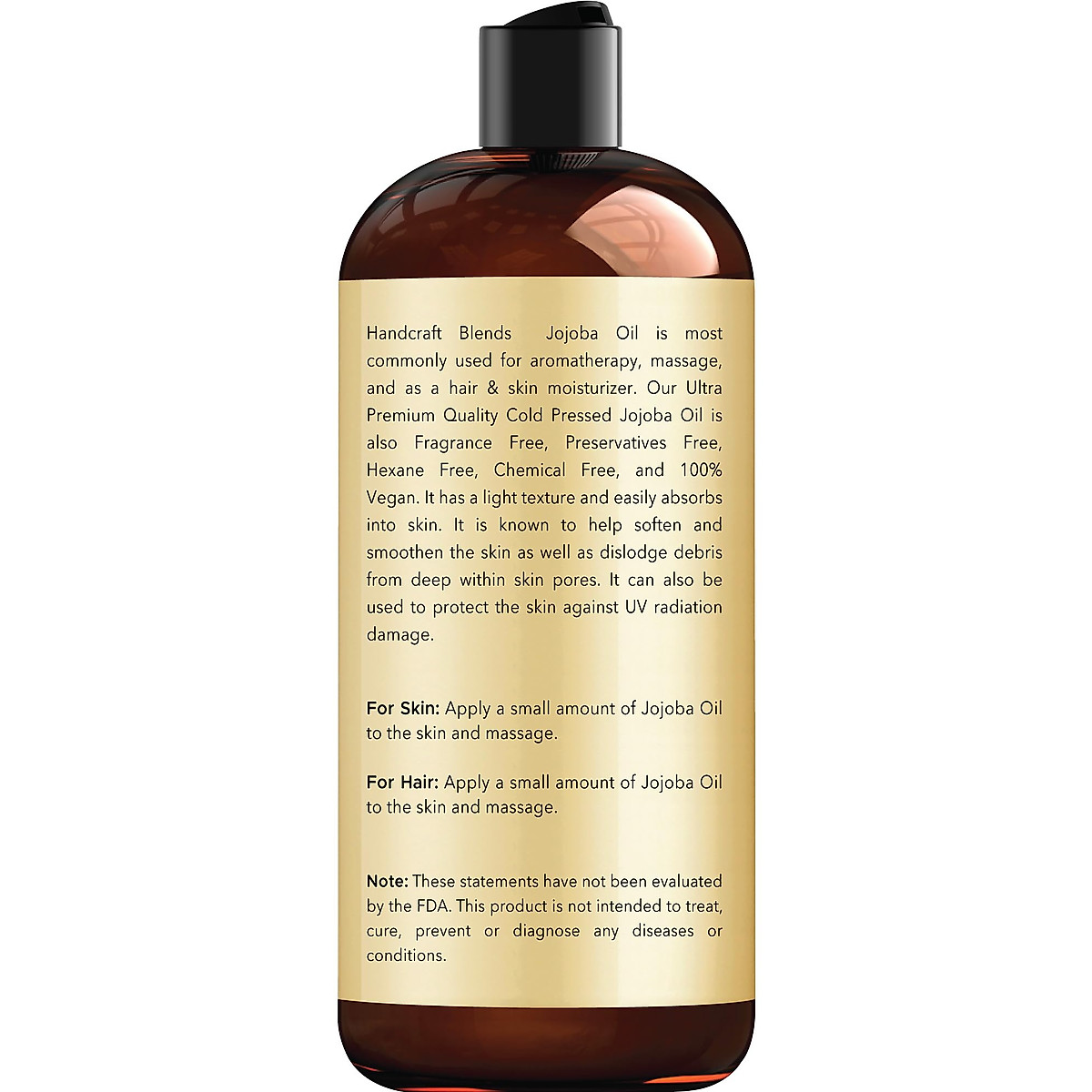 Handcraft Blends Jojoba Oil - Cold-Pressed 16 Fl Oz - 100% Pure and Natural - Premium Grade Carrier Oil for Skin and Hair - Hair and Body - Massage - Hexane-Free - Hair Relaxer for Tight Curls