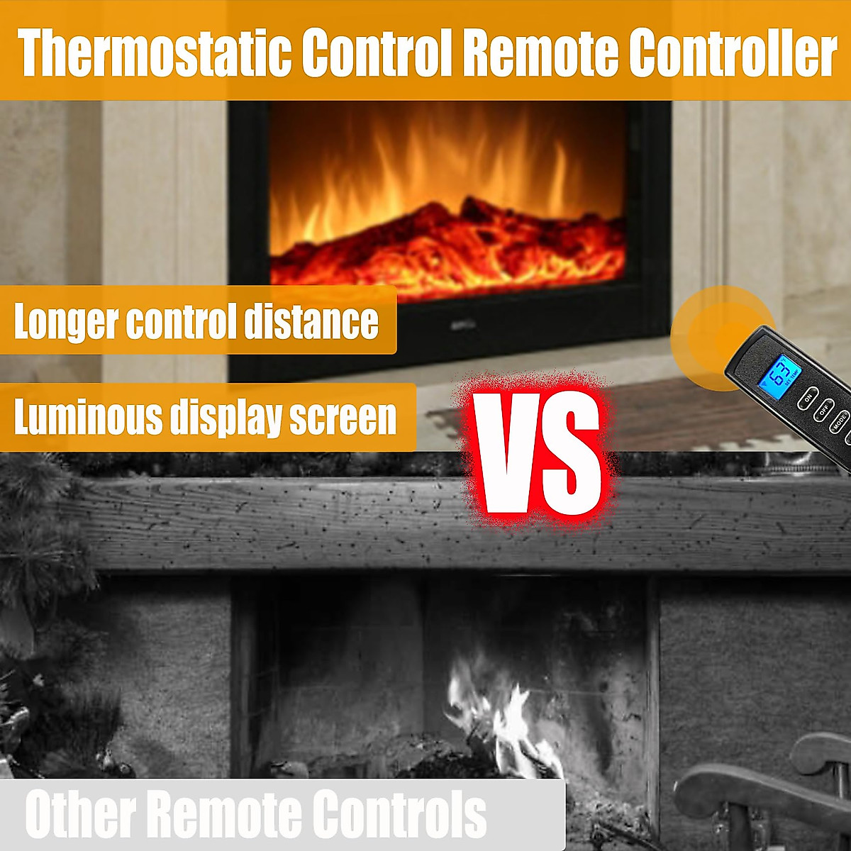 Upgraded Fireplace Remote Control Kit,Compatible with Skytech Majestic Ambient Empire Monessen Vermont Millivolt Valve Fireplace Stove with Thermostat On/Off Control Remote Receiver,LCD Display