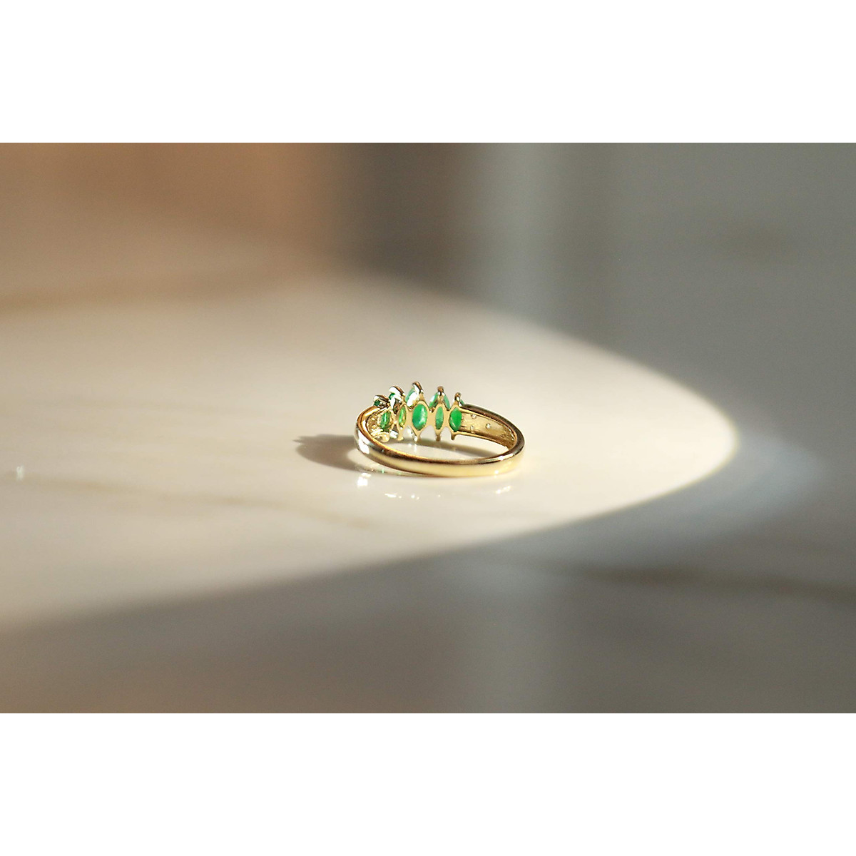 Gin & Grace 10K Yellow Gold Natural Zambian Emerald Ring with Natural Diamonds|Ethically, authentically & organically sourced Marquise-Cut Emerald hand-crafted jewelry for her | Emerald Ring