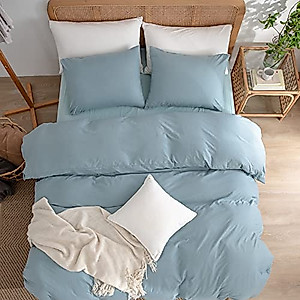 Blue King Duvet Cover King Size Duvet Cover Set for All Seasons, 100% Washed Microfiber 3 Pcs Home Duvet Covers King Size with Zipper Closure & Corner Ties, 1 Duvet Cover & 2 Pillowcases (Blue, King)