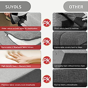 SUYOLS Folding Sofa Bed with Pillow- Convertible Chair Floor Couch & Sleeping Mattress - Foldable Memory Foam Sleeper for Living Room/Dorm/Guest Room/Home Office/Apartment/Upstairs Loft, Light Grey