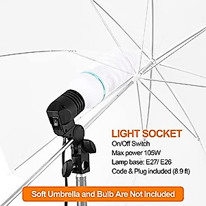 Emart Light Bulb Stand, E26 / E27 AC Socket Lamp Holder with Umbrella Holder, Photography Light Bulb Mount for Photo Video Studio - 2 Pack