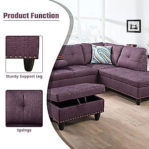 GlasFlength L Shaped Sectional Couch with Storage Ottoman, Modern Nailhead Comfy Lounge Sofa with Reversible Cup Holder & Chaise, 97" 4 Seat Modular Sofá for Living Room Apartment, Ginger