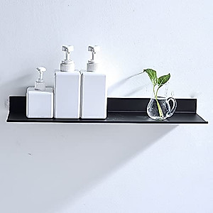 shuxia Metal Bathroom Floating Shelves with Rails Wall Mounted, Modern Wall Shelf Hanging with Towel Bar, Floating Storage Shelves Rack with Towel Holder for Kitchen Living Room Home (30cm)