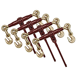 Mytee Products 4 Pack 3/8" - 1/2" Pro Heavy Duty Ratchet Load Chain Binder with with Grab Hooks - 12,000 Lbs Working Load Limit - Heavy Swaged Barrel Cold-Drawn Tubing for Increased Strength