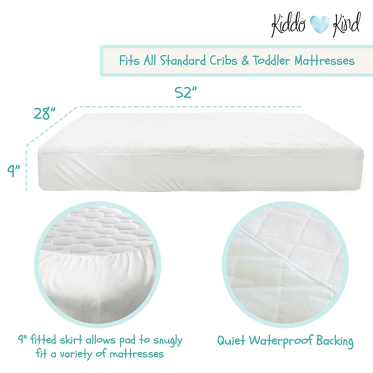 Kiddo Kind Baby Crib Mattress Protector with Free Portable Changing Pad - Waterproof Crib Mattress Pad Also Fits Toddler Bed