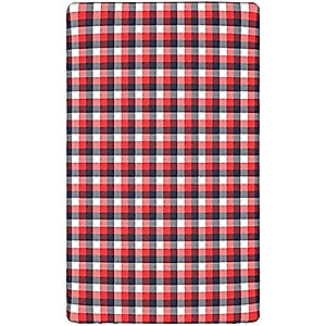 Plaid Themed Fitted Mini Crib Sheets,Portable Mini Crib Sheets Ultra Soft Material-Baby Sheet for Boys Girls,24“ x38“,Vermilion Dark Blue White