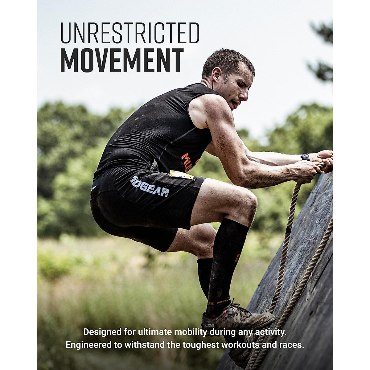 MudGear Men's Freestyle Running Shorts, Moisture-Wicking, Lightweight & Quick-Dry Athletic Workout Apparel with 7" Inseam, Zipper Pocket & 4-Way Stretch for Gym, Race & Trail, Black, Large