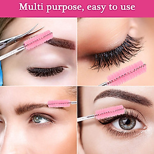 24 Pieces Plastic Eyelash Extension Tweezers False Eyelash Applicator Tool Eyelash Auxiliary Clip and 100 Pieces Eyelash Brush Mascara Wands Applicator for Eyelash Application (Pink)