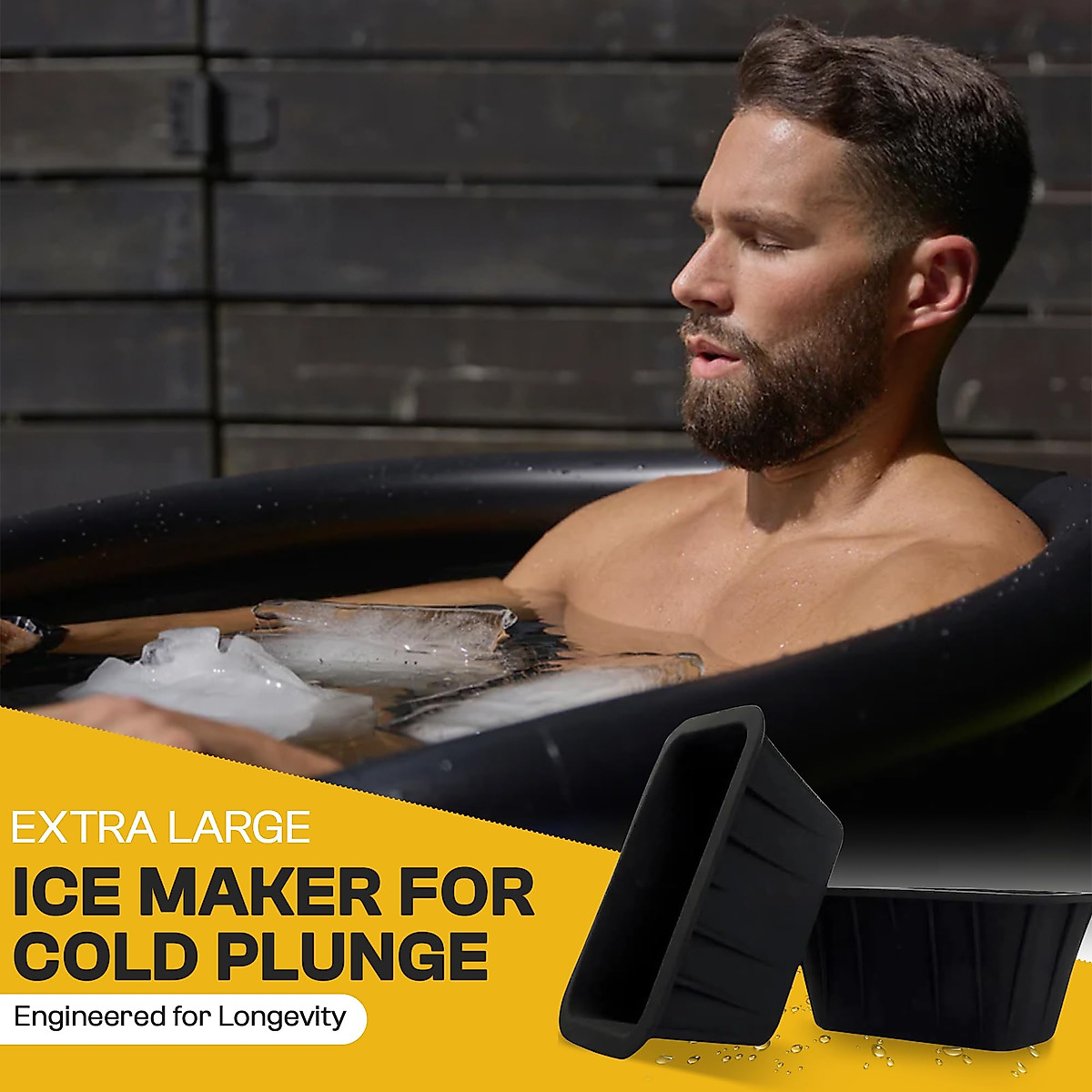 Polar Plunge Extra Large Ice Block Mold for Ice Bath, Cold Plunge or Coolers - Food-Grade Silicone Ice Block Maker with Reinforced Steel Rims - Big Cube Ice Mold - 8Lb Capacity - Black