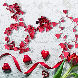 6 Rolls Valentine's Day Heart Garlands Heart Shape Wire Garland Red Tinsel Heart Banners for Valentine's Day Party Wedding Supply Home Decorations, The Total Length is 118 Feet