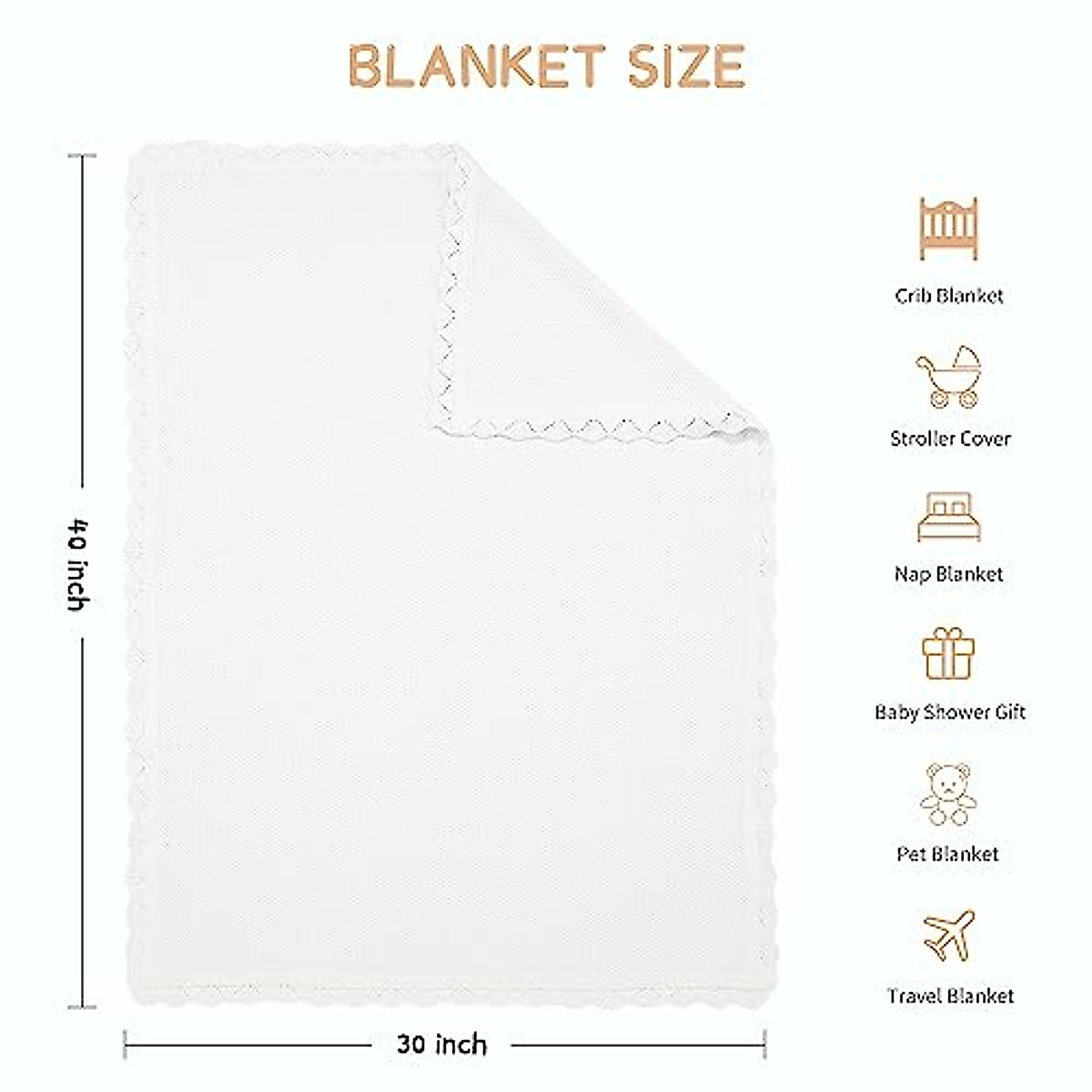 TRENDSTITCH 100% Cotton Baby Blanket Knit Lace Soft Warm Toddler Blanket,30 x 40 Inches，White