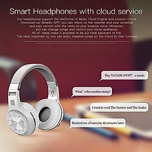 Bluedio Bluetooth 5.0 Headphones Over Ear, Wireless and Wired Bluetooth On-Ear Stereo Earphones Noise Cancelling Headsets with Microphone, Line-in/Line-Out//Voice Contrl (White)