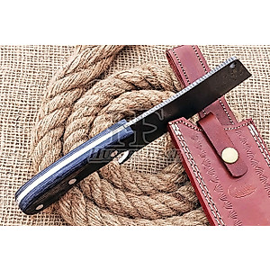 HUNTEX Handmade Hand-Forged Ladder Pattern Damascus Steel 9.5 Inch Long Full Tang Pakka Wood Handle Razor Sharp Hunting Camping Cleaver Knife w/Genuine Leather Sheath
