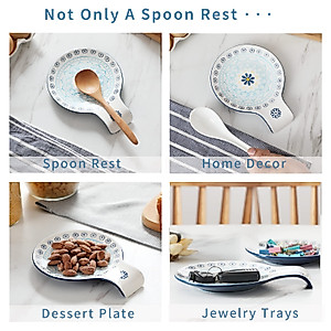 Magclay Hand Painted Spoon Rest, 5.5" Ceramic Spoon Holder for Stove Top and Kitchen Counter, Blue Pattern Utensil Rest, Great Cooking Gifts for Friends, Modern Kitchen Decorative