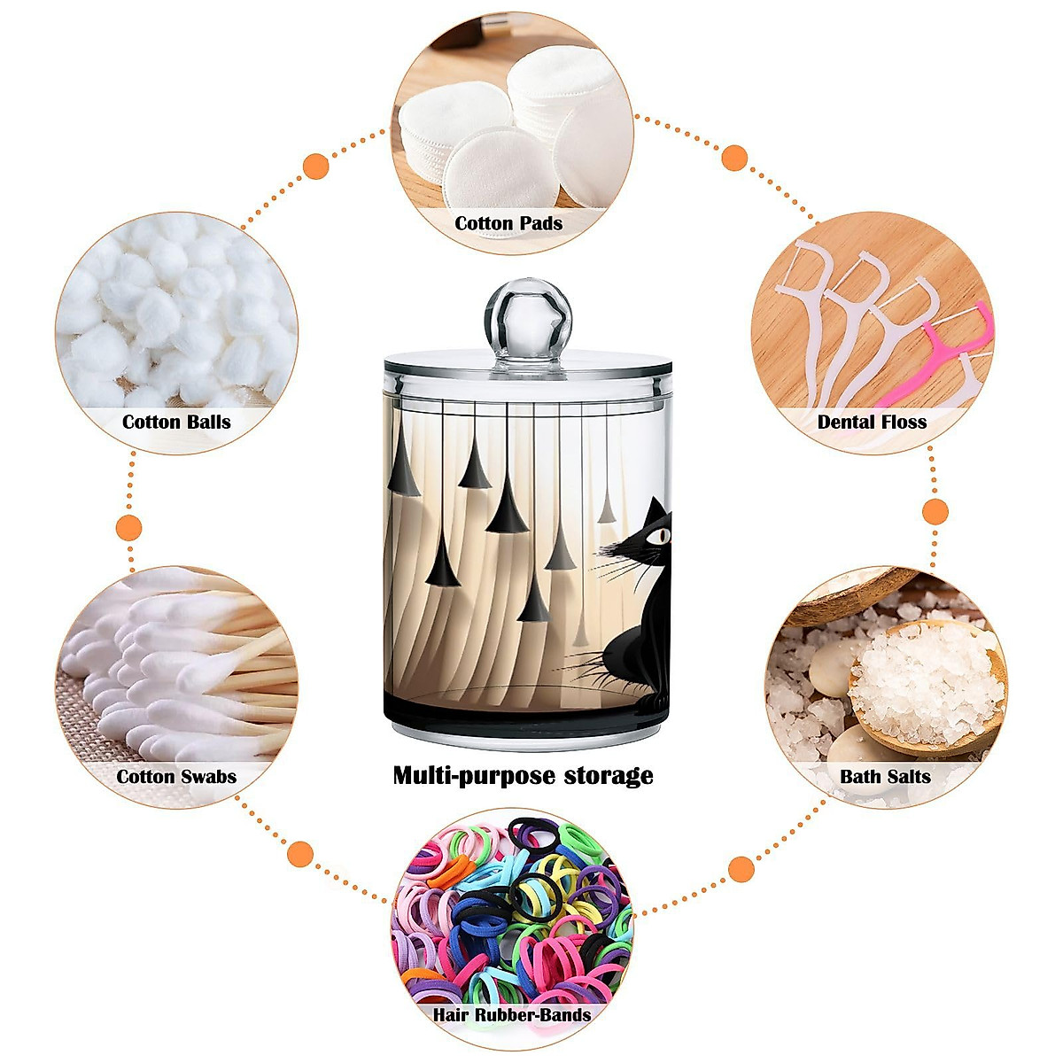 Wassud Cute Black Cat Qtip Holder Dispenser Clear Apothecary Jars with Lids Bathroom Organizers and Storage Canister for Swabs Balls Bathroom Accessories 2 Pack