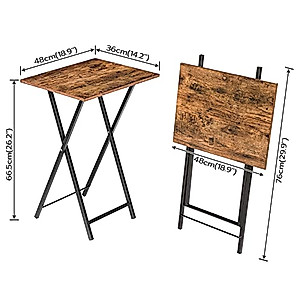 HOOBRO Folding TV Tray Tables, Set of 2 Side Table for Small Space, Industrial Snack Tables for Eating at Couch, Stable Metal Frame, Easy Assembly, Space Saving, Rustic Brown and Black BF25BZ01
