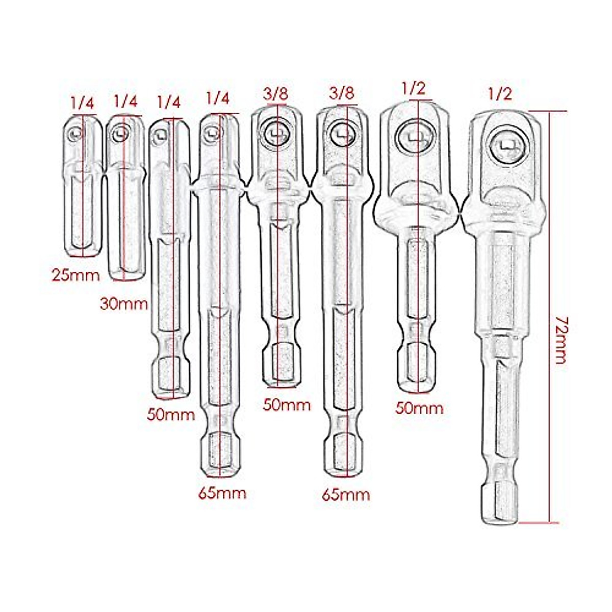 dophee 8Pcs Impact Grade Socket Adapter Set, Square Socket Adapter Bits for Drills, Hex Shank Drill Bits Square Nut Driver Power Extension Bar Set 1/4" 3/8" 1/2" Bits