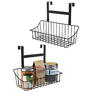 MaraFansie Grid Storage Basket, Over the Cabinet Door Organizer, Wire Hanging Basket with Hook Over the Cabinet/Railing, Under Sink Kitchen Cabinet, Pantry, Bathroom, Small, Black, 2 Pack