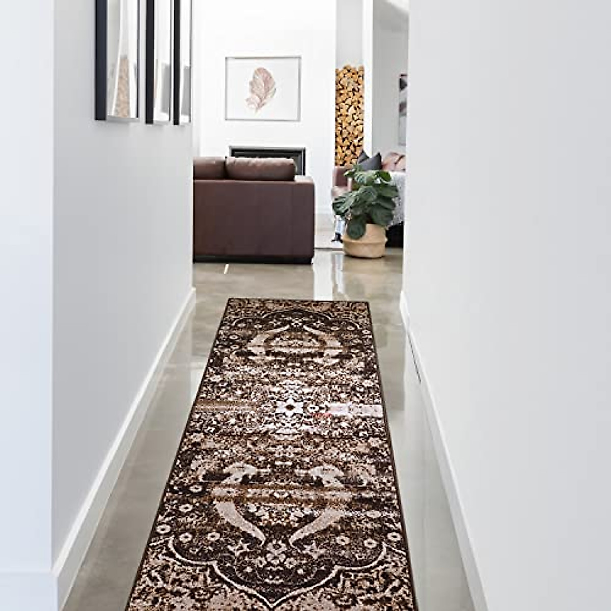 BNM Indoor Runner Rug, Modern Home Decor for Living Space, Kitchen/ Dining Room, Bedroom, Office Floor, Entryway, Non-Slip Machine Washable Rugs, Oswell Collection, 2' 7" x 8', Chocolate