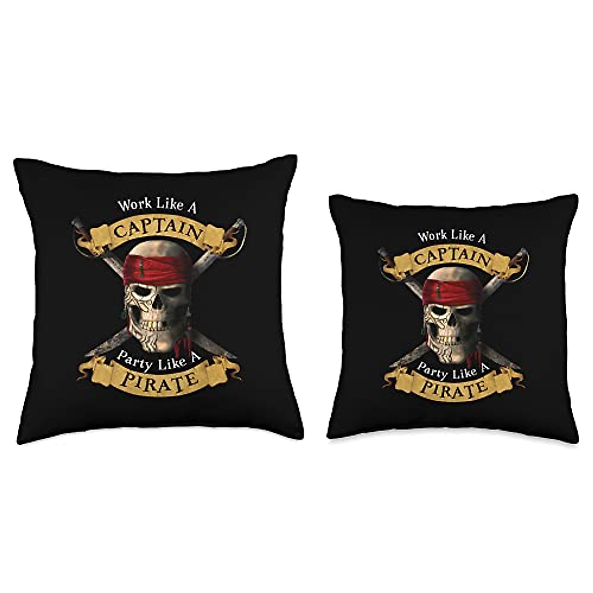 Funny Jolly Roger Pirate ARR Quotes Work Captain Party Like A Pirate Skull Jolly Roger Throw Pillow, 18x18, Multicolor