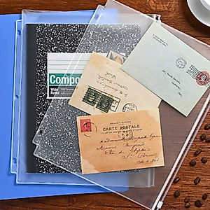 12 Packs Letter Size Binder Pockets, 3 Holes 11.4in x 9.5in Zipper Binder Folders for 3 Ring Binder, Waterproof Clear PVC Binder Pouch Loose Leaf Filing Document Bag