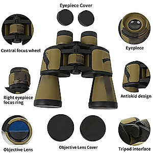 Binoculars for Adults 20x50 High Power Military Binoculars for Adults and Kids with Low Light Night Vision,Compact Waterproof Bird Watching Travel Hunting Stargazing BAK-4 Prism FMC Lens(Brown-1