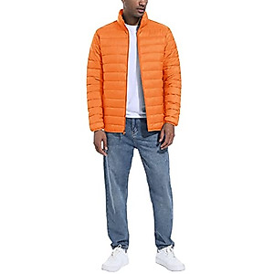 MAGCOMSEN Puffer Jacket Men Packable Down Jacket Lightweight Winter Coats Waterproof Insulated Jacket Orange 2XL