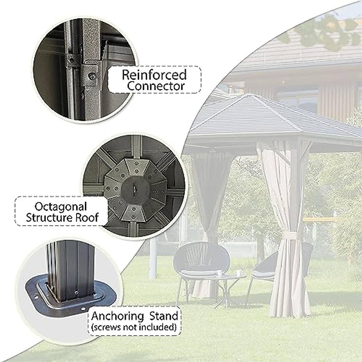 10'x10' Outdoor Hardtop Gazebo Permanent Canopy with Galvanized Steel Single Roof, Aluminum Frame,Curtains and Netting for Patios,Backyard,Lawns