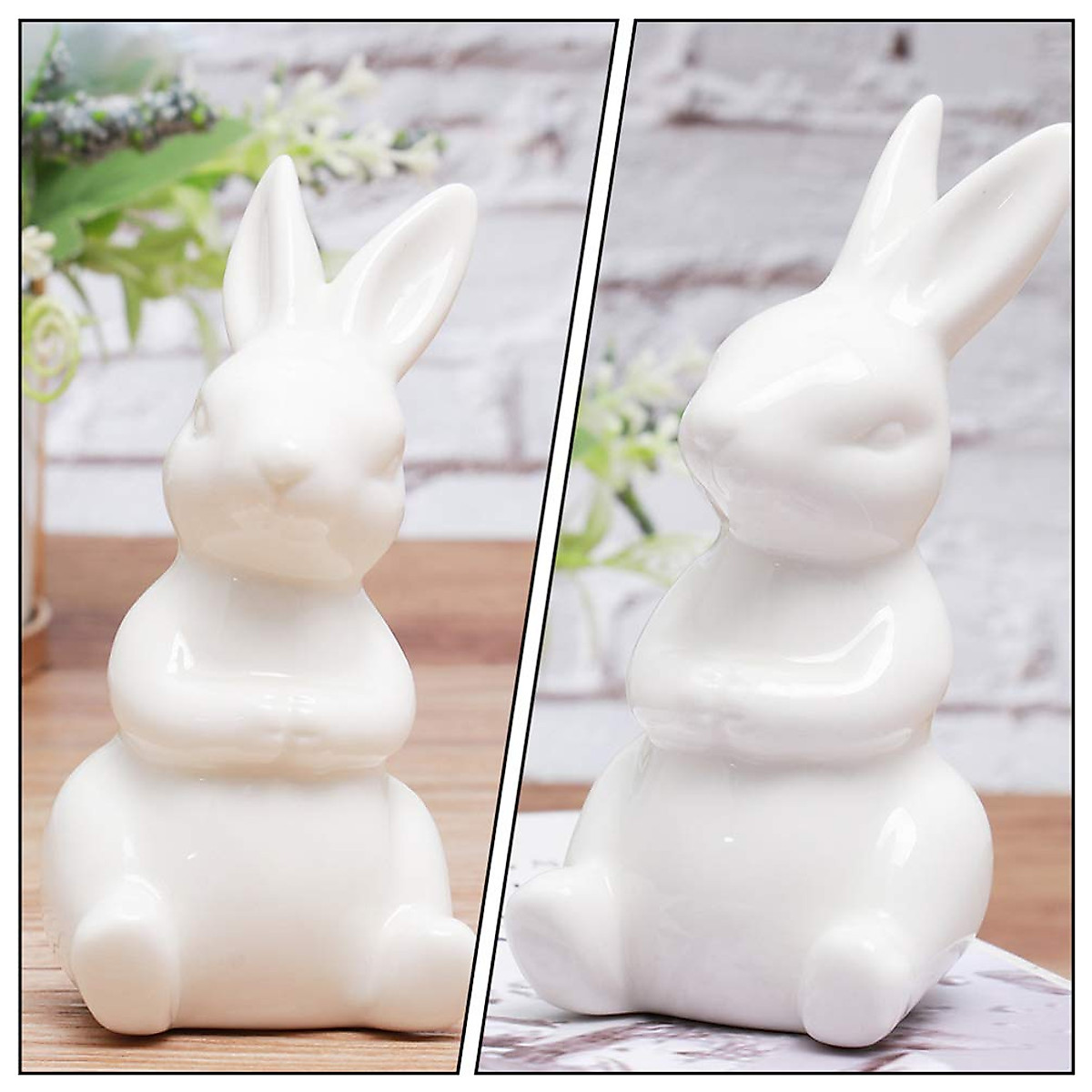 BESPORTBLE 2pcs Ceramics Bunny Figurine Easter White Bunny Figurines Home Decor Rabbits Ornaments for Home Easter Garden Micro Landscape Decor
