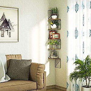 Love-KANKEI Wall Storage Corner Shelf and Rustic Floating Shelves Bundle （Contains 2 Items）