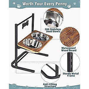 Realyoo Dog Elevated Bowls with Slow Feeder, 11 Heights 15° Tilted Stainless Steel Raised Dog Bowls Stand, Metal Food and Water Bowl for Large Medium Small Dogs and Cats