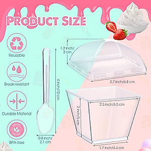 Mimorou 150 Pack 3 oz Plastic Dessert Cups with Lids and Spoons Square Parfait Cups Clear Appetizer Cups Disposable Ice Cream Containers for Cupcake, Pudding, Snacks, Yogurt