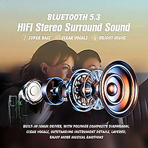 DUVOSS Bluetooth 5.3 Wireless Earbuds, Noise Cancelling Deep Bass Sound 49H Playtime Waterproof with Microphone in-Ear Stereo Headphones, Touch Bluetooth Sport & Gaming Ear Buds for iPhone Android PC