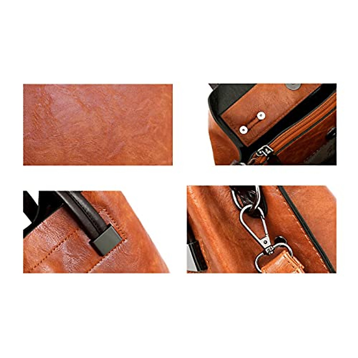 GJGJTER Synthetic PU Leather Tote for Women Simple One-shoulder Portable Messenger Crossbody Hobo Bags 3-piece Set-Brown