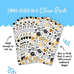 CENTRAL 23 Girls Wrapping Paper - 6 Sheets of Gift Wrap - 18th Birthday Wrapping Paper for Men Women - Black Gold - Dots - Age 18 - For Friends - Comes with Fun Stickers